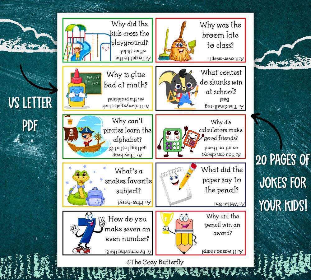 Lunch Box Jokes for Kids, Printable Lunch Notes, Lunchbox Joke Cards ...