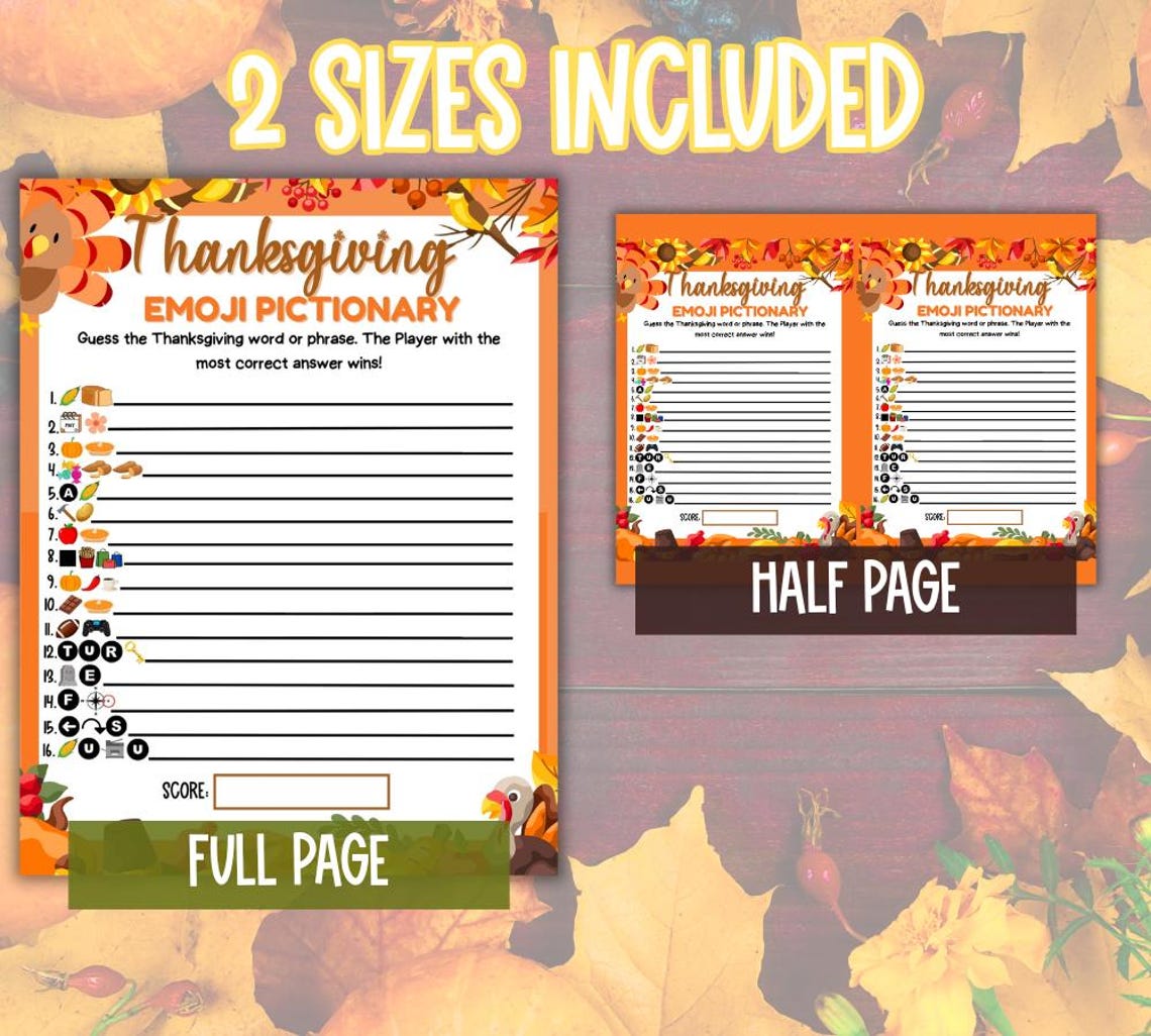 Thanksgiving Emoji Pictionary | Thanksgiving Printable Game ...