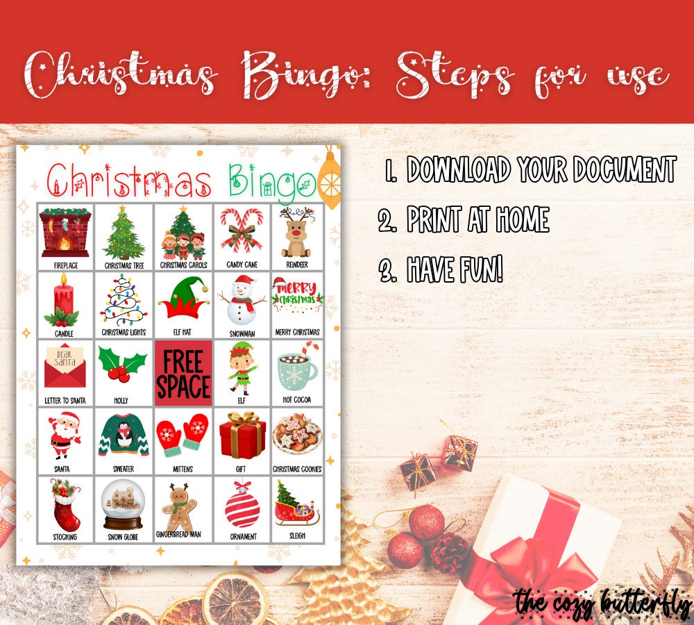 Christmas BINGO Game for Kids and Adults | Christmas Printable Games ...