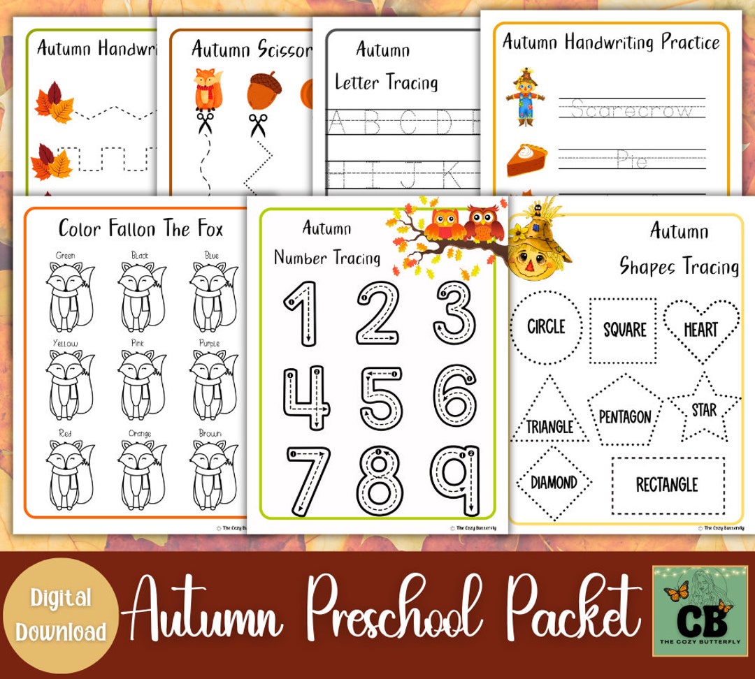 Autumn Preschool Packet, Preschool Worksheets, Fall Activity for Kids ...