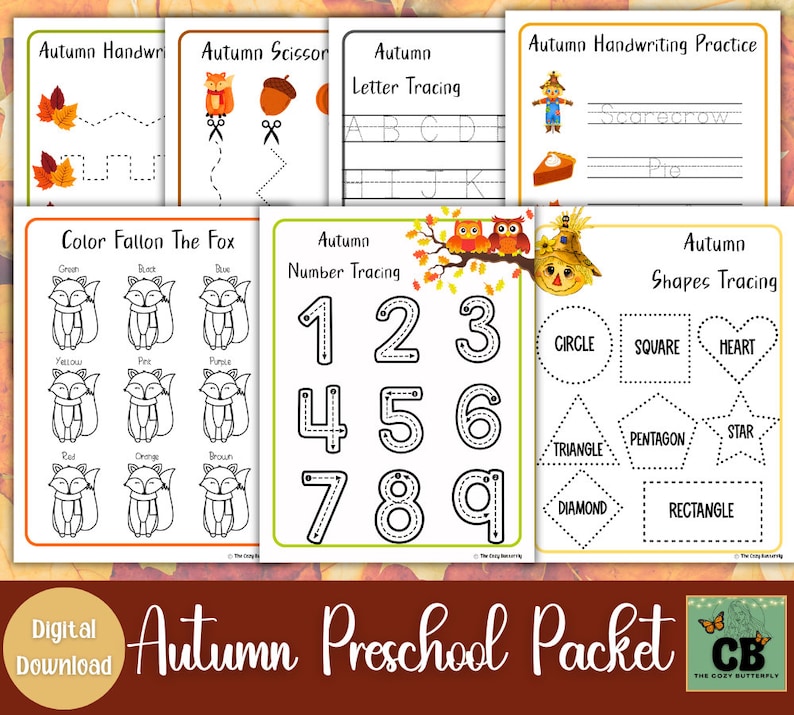 Autumn Preschool Packet, Preschool Worksheets, Fall Activity for Kids ...