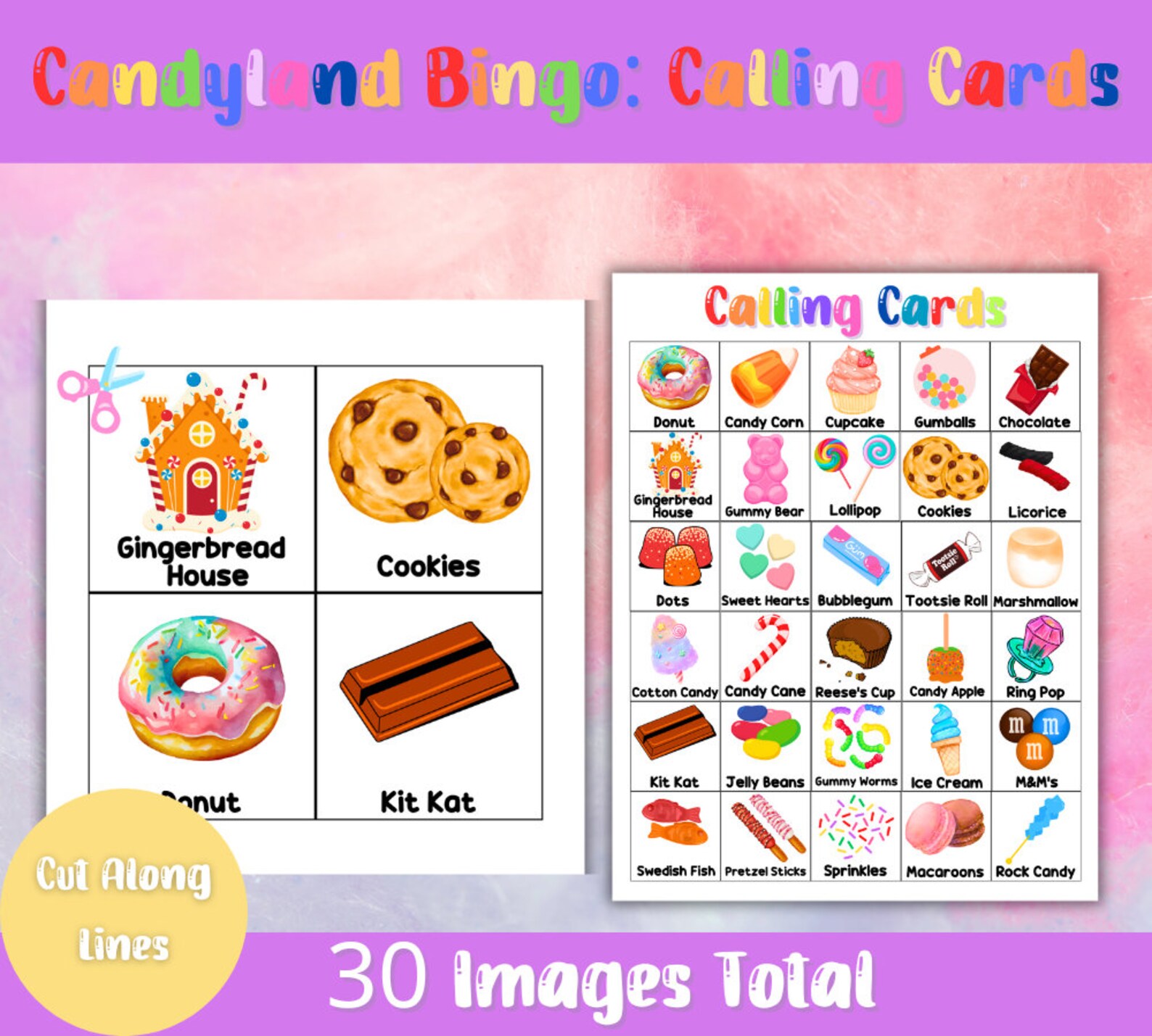 Candyland Bingo, Candy Theme Game, 20 Bingo Cards, Kids Candy Game ...