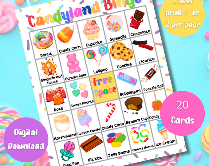 Candyland Printable/downloadable Bingo Game Candy Themed Sugar-inspired ...