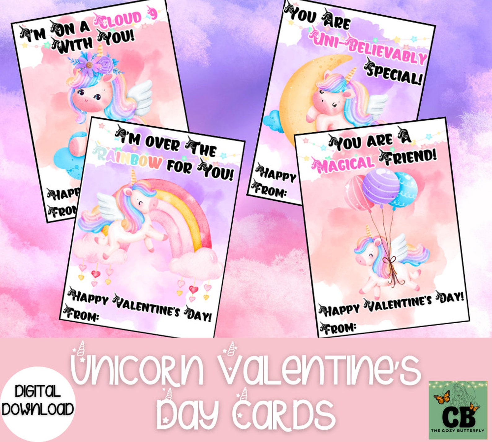 Unicorn Valentine's Day Cards, Printable Valentine's Day Cards ...