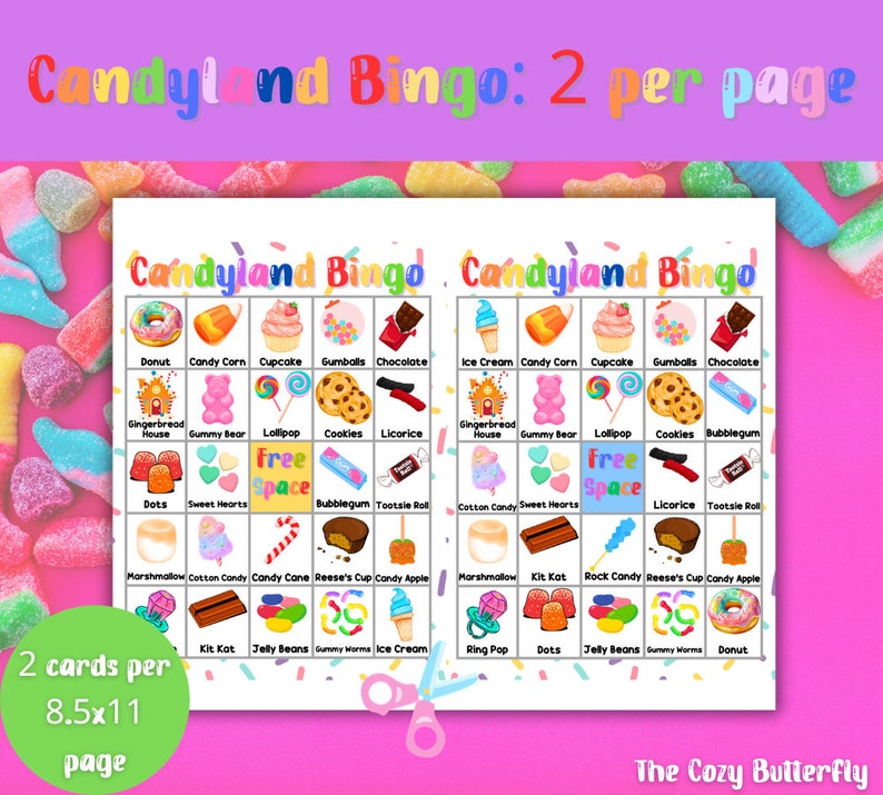 Candyland Bingo, Candy Theme Game, 20 Bingo Cards, Kids Candy Game ...