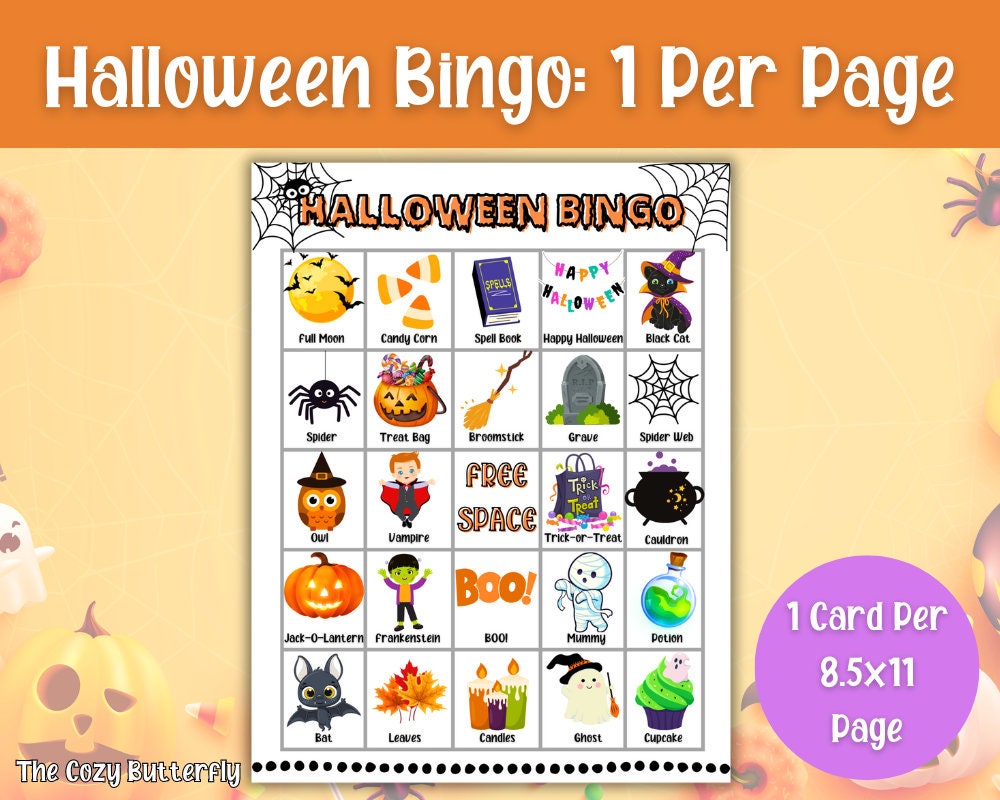 Halloween Bingo, 20 Bingo Cards, Halloween Activity, Kids Halloween ...