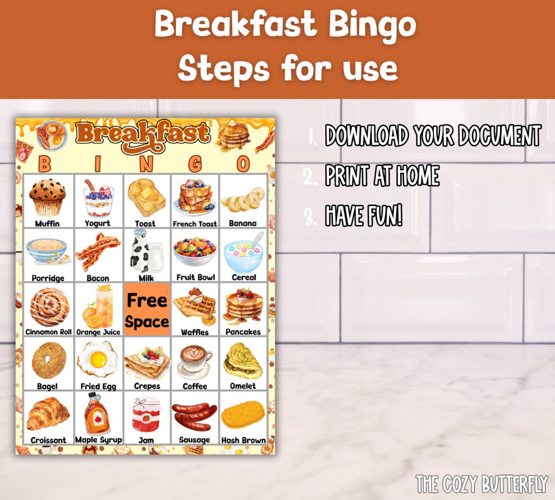 20 Breakfast Bingo Cards Printable Game, Sunday Brunch Bingo, Board Game Activities, Breakfast ...