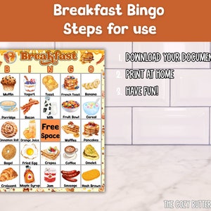 20 Breakfast Bingo Cards Printable Game, Sunday Brunch Bingo, Board ...