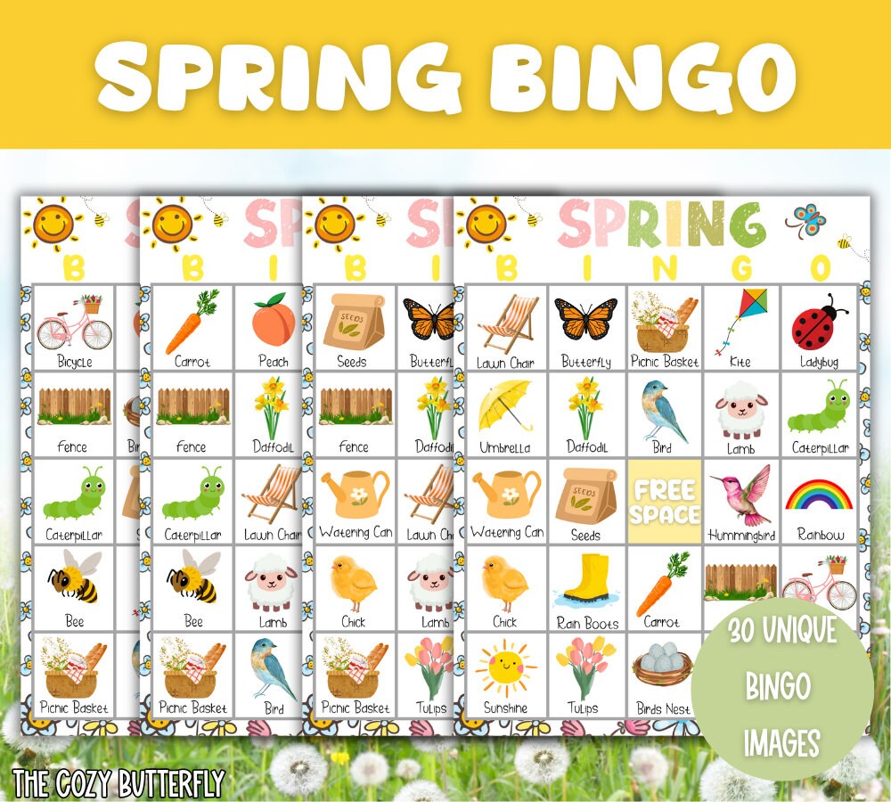 20 Spring Bingo Cards Printable Game, Spring Bingo Kids Classroom ...