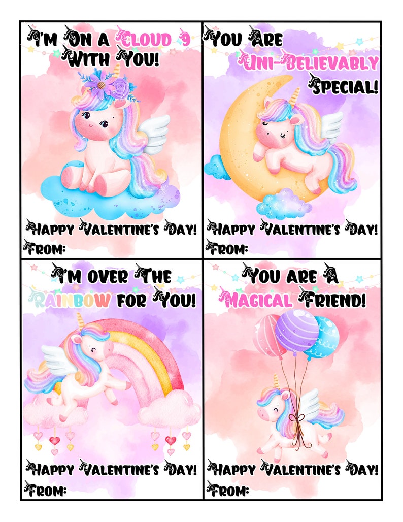 Unicorn Valentine's Day Cards, Printable Valentine's Day Cards ...