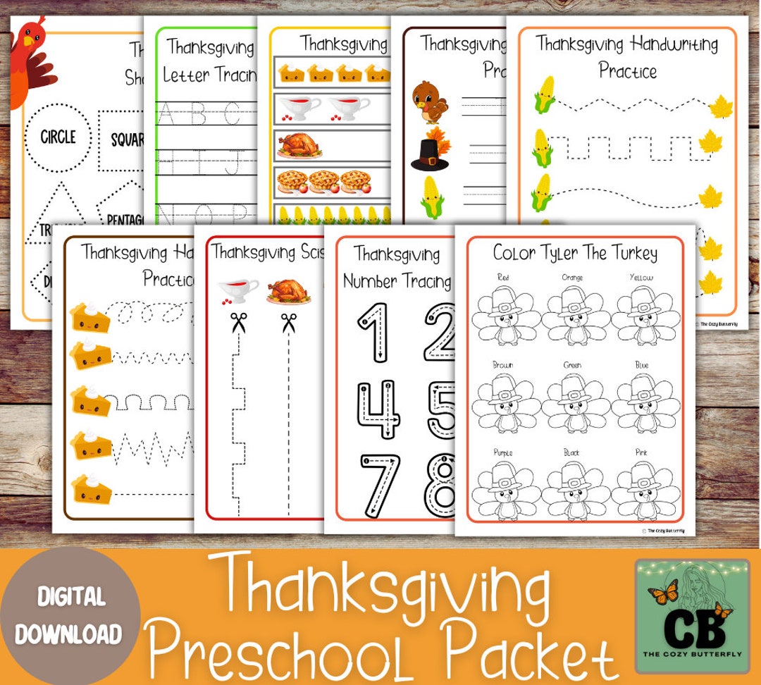 Thanksgiving Preschool Packet, Preschool Worksheets, Fall Activity for ...
