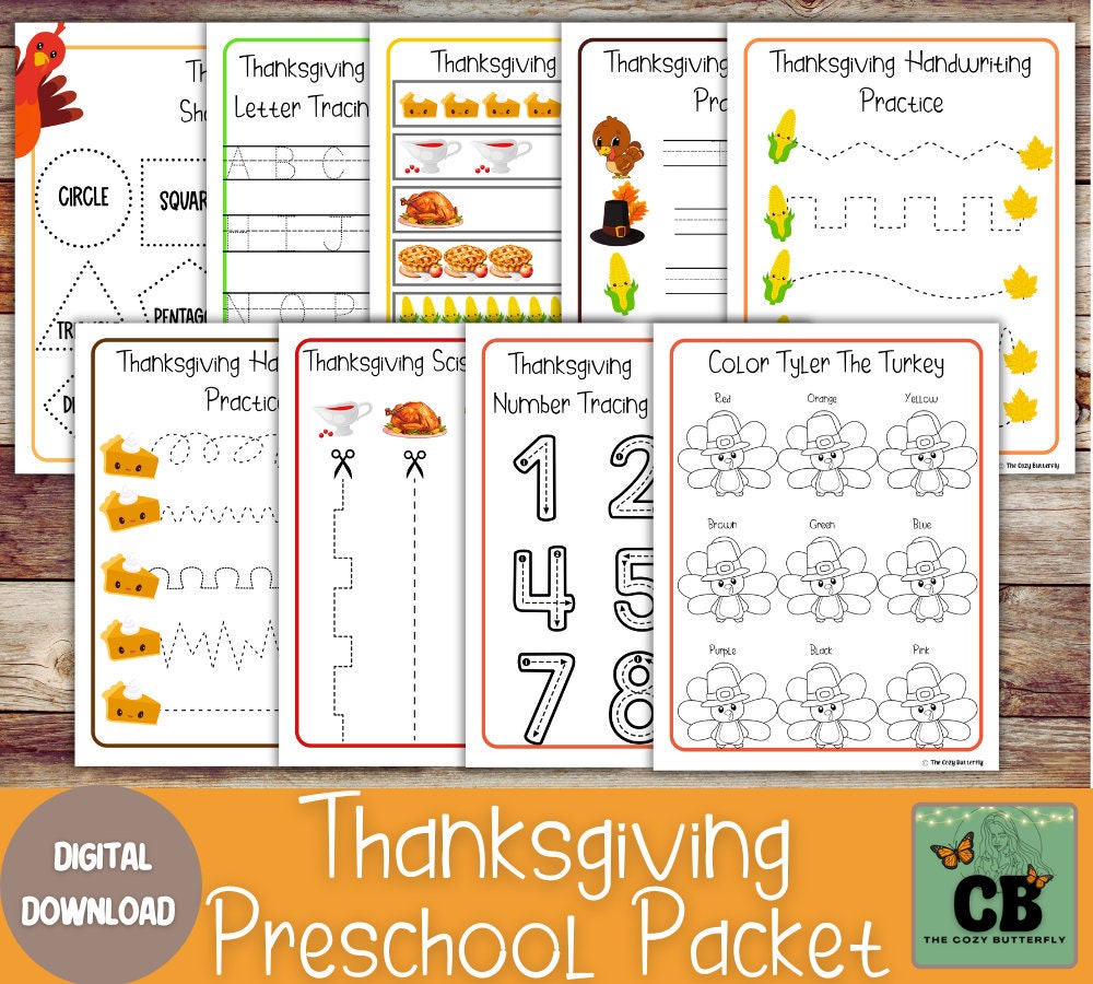 Thanksgiving Preschool Packet, Preschool Worksheets, Fall Activity for ...