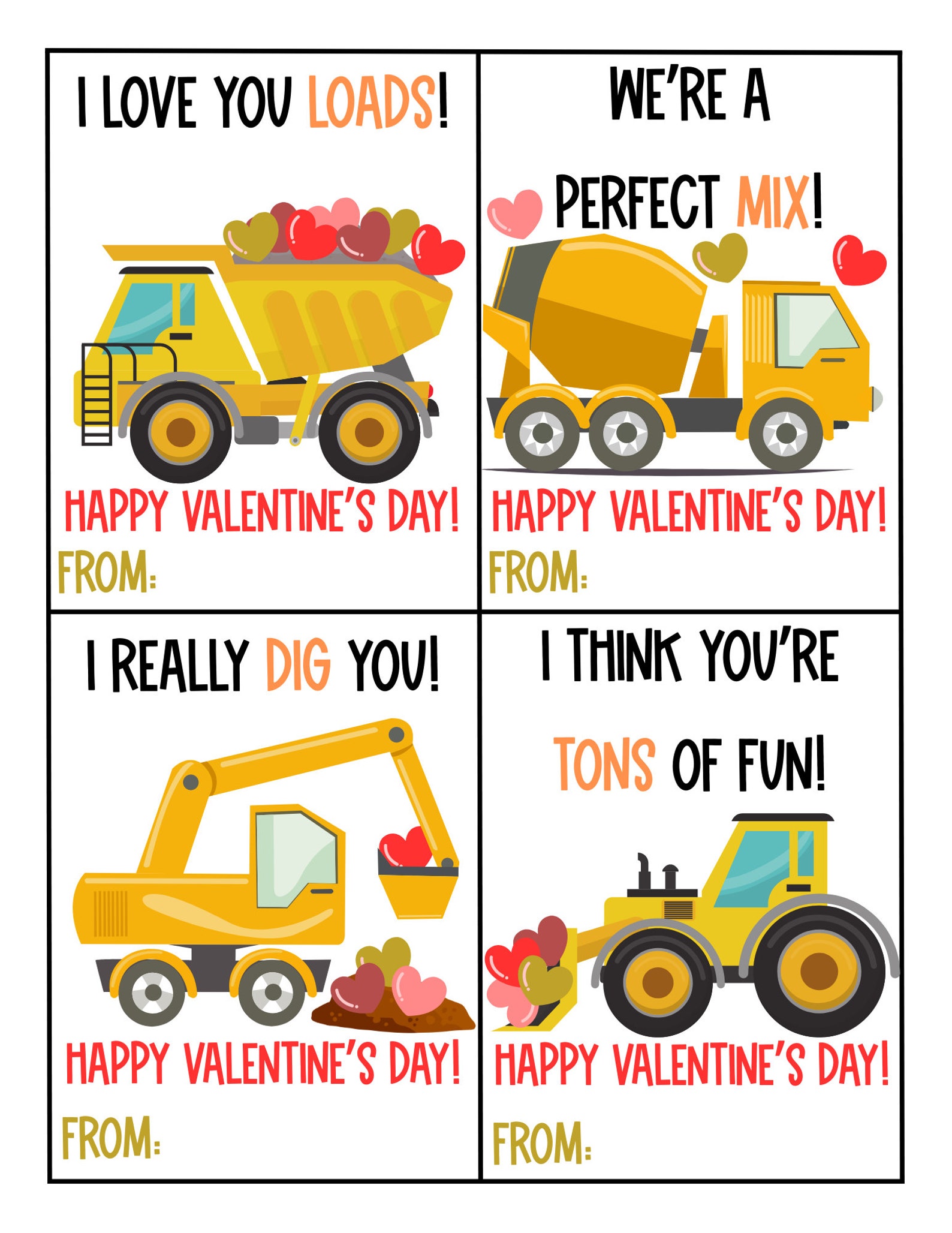 Construction Valentine's Day Cards, Printable Valentines Day Cards ...