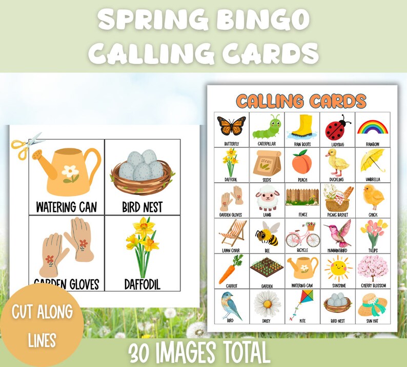 20 Spring Bingo Cards Printable Game, Spring Bingo Kids Classroom ...