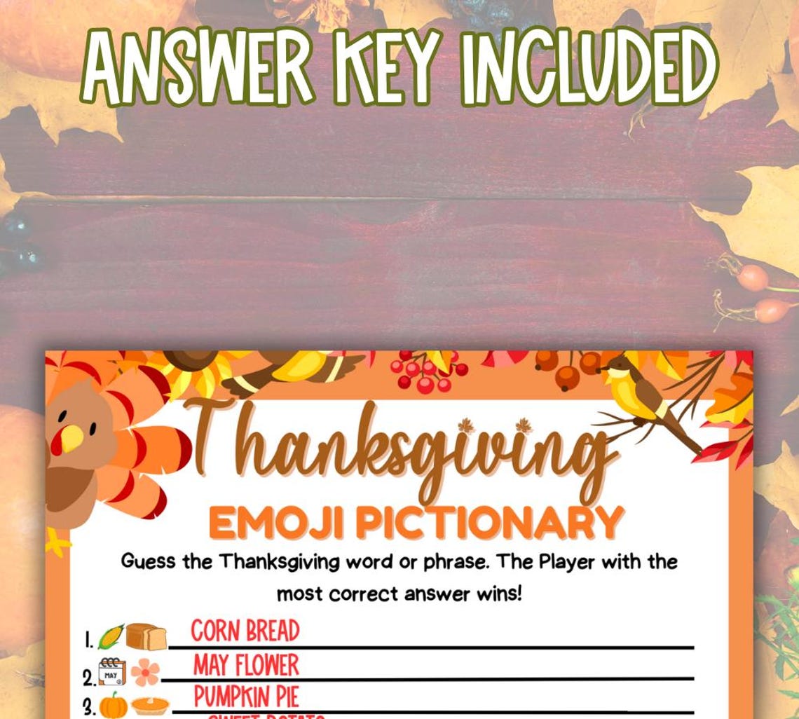 Thanksgiving Emoji Pictionary | Thanksgiving Printable Game ...