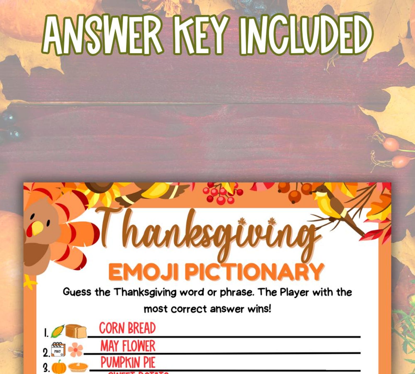 Thanksgiving Emoji Pictionary | Thanksgiving Printable Game ...