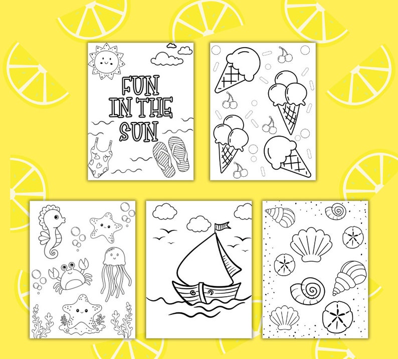 Summer Fun Coloring Page Set, Instant Download, Pool Party Activity ...