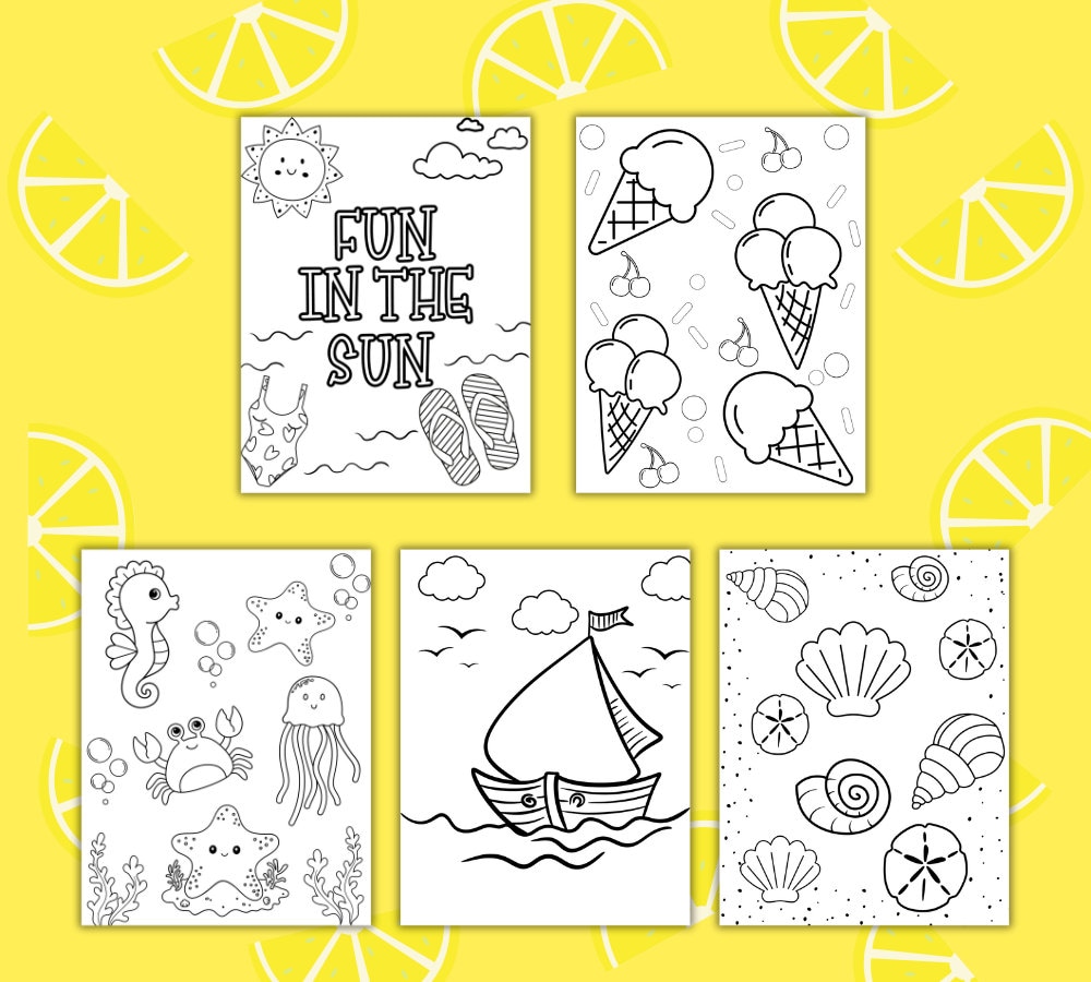 Summer Fun Coloring Page Set, Instant Download, Pool Party Activity ...