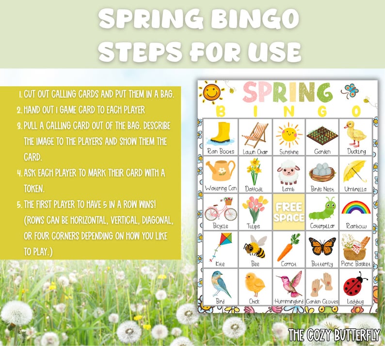 20 Spring Bingo Cards Printable Game, Spring Bingo Kids Classroom ...