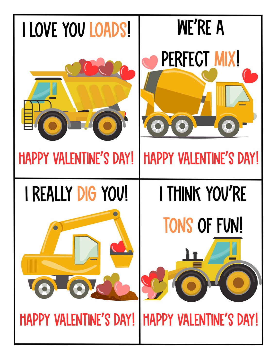 Construction Valentine's Day Cards, Printable Valentines Day Cards ...