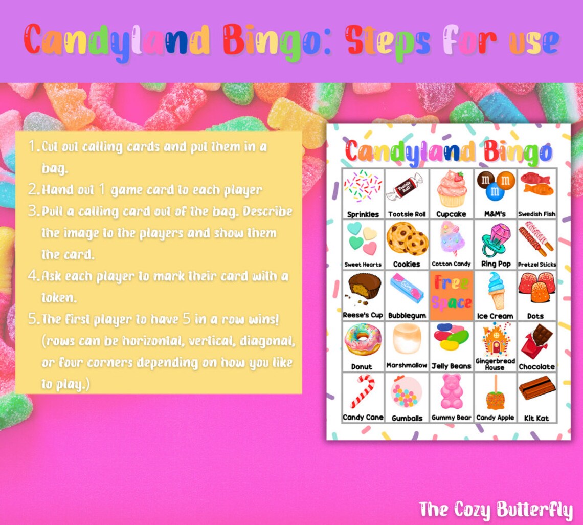 Candyland Bingo, Candy Theme Game, 20 Bingo Cards, Kids Candy Game ...