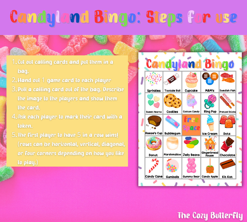 Candyland Bingo, Candy Theme Game, 20 Bingo Cards, Kids Candy Game ...