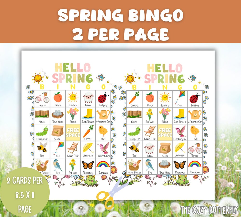 20 Spring Bingo Cards Printable Game, Spring Bingo Kids Classroom ...