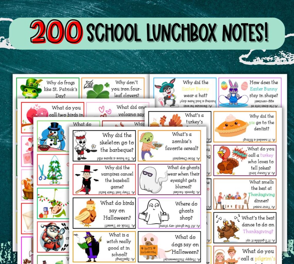 Lunch Box Jokes for Kids, Printable Lunch Notes, Lunchbox Joke Cards ...