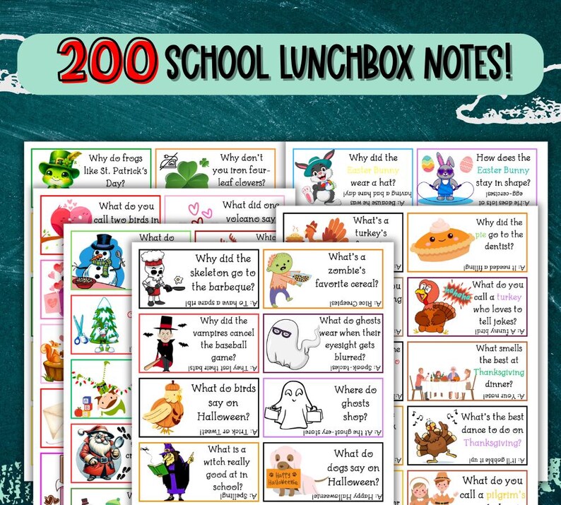 Lunch Box Jokes for Kids, Printable Lunch Notes, Lunchbox Joke Cards ...