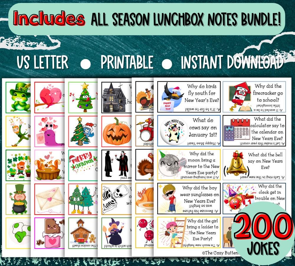 Lunch Box Jokes for Kids, Printable Lunch Notes, Lunchbox Joke Cards ...