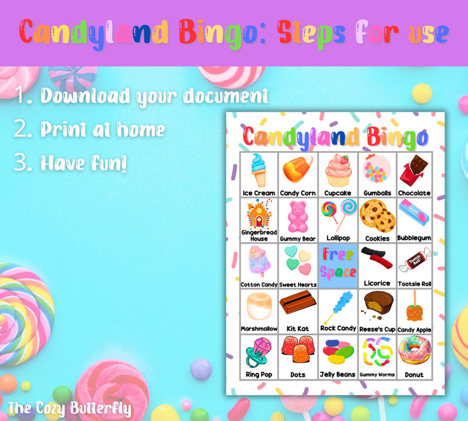 Candyland Bingo, Candy Theme Game, 20 Bingo Cards, Kids Candy Game ...
