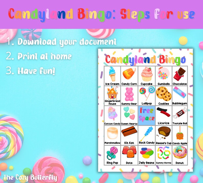 Candyland Bingo, Candy Theme Game, 20 Bingo Cards, Kids Candy Game ...