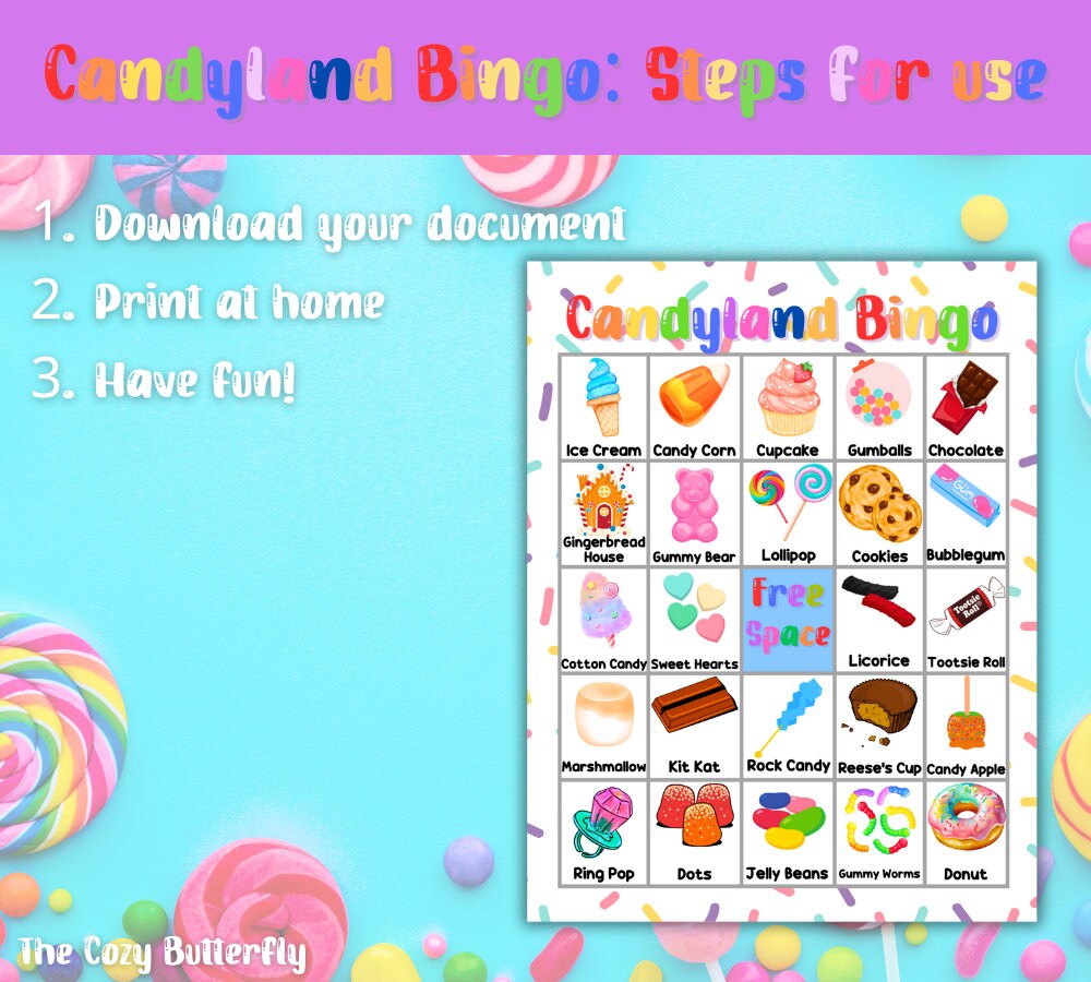 Candyland Bingo, Candy Theme Game, 20 Bingo Cards, Kids Candy Game ...