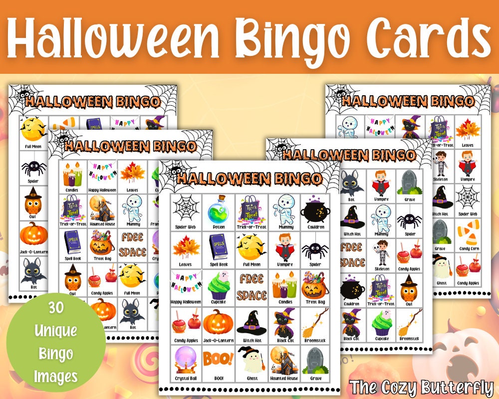 Halloween Bingo, 20 Bingo Cards, Halloween Activity, Kids Halloween ...