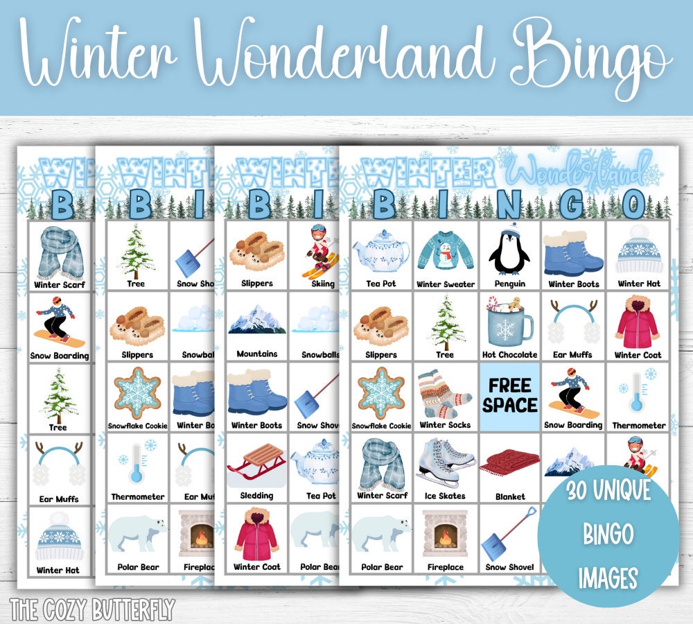 Printable Winter Bingo, 20 Winter Bingo Cards, Winter Activity for Kids ...