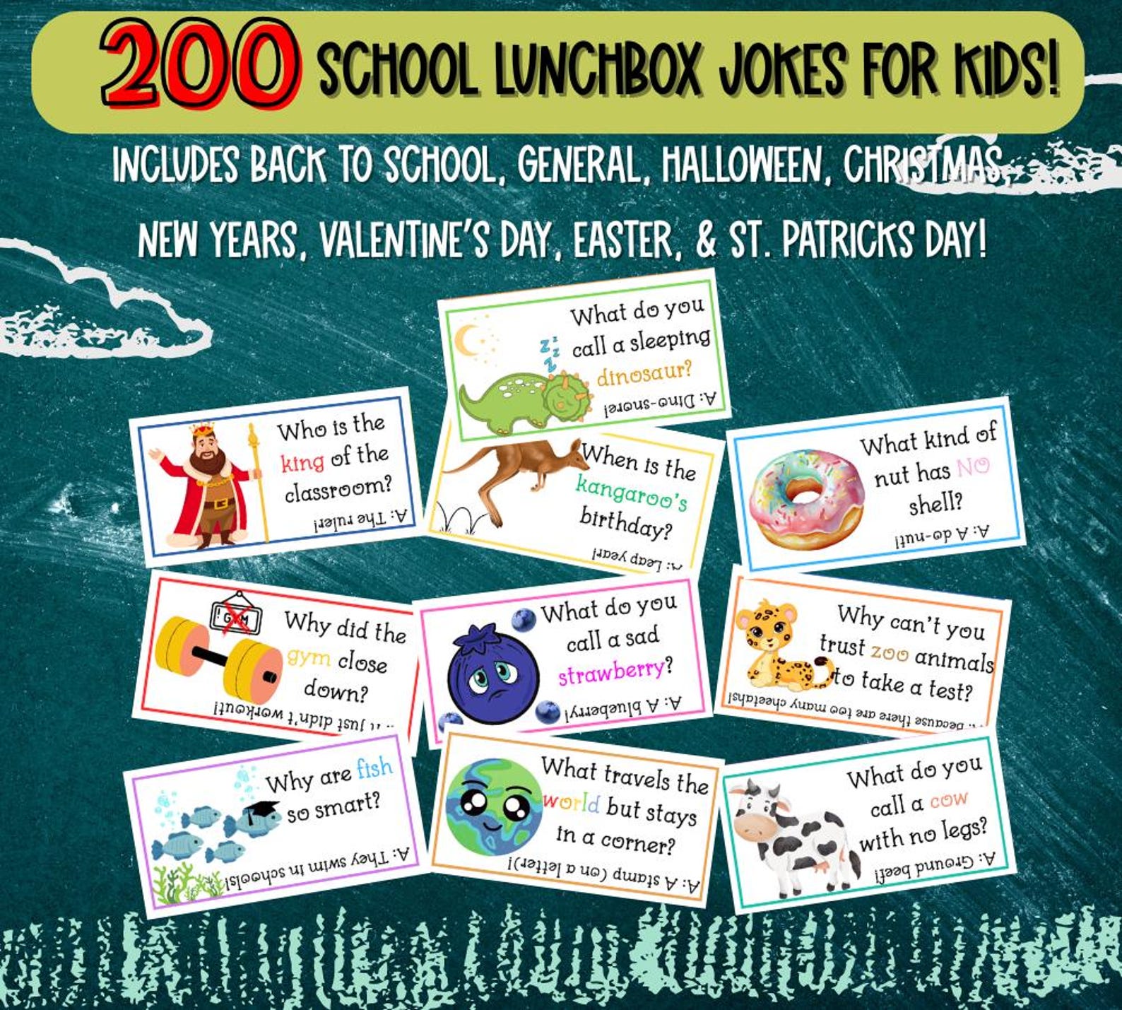 Lunch Box Jokes for Kids, Printable Lunch Notes, Lunchbox Joke Cards ...