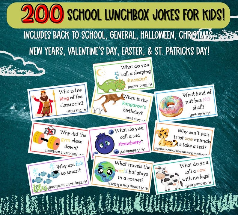 Lunch Box Jokes for Kids, Printable Lunch Notes, Lunchbox Joke Cards ...