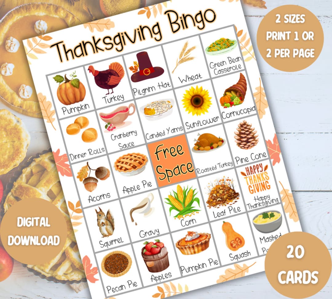 Thanksgiving Bingo, 20 Thanksgiving Bingo Cards, Thanksgiving Activity ...