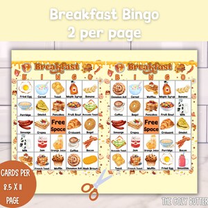 20 Breakfast Bingo Cards Printable Game, Sunday Brunch Bingo, Board ...