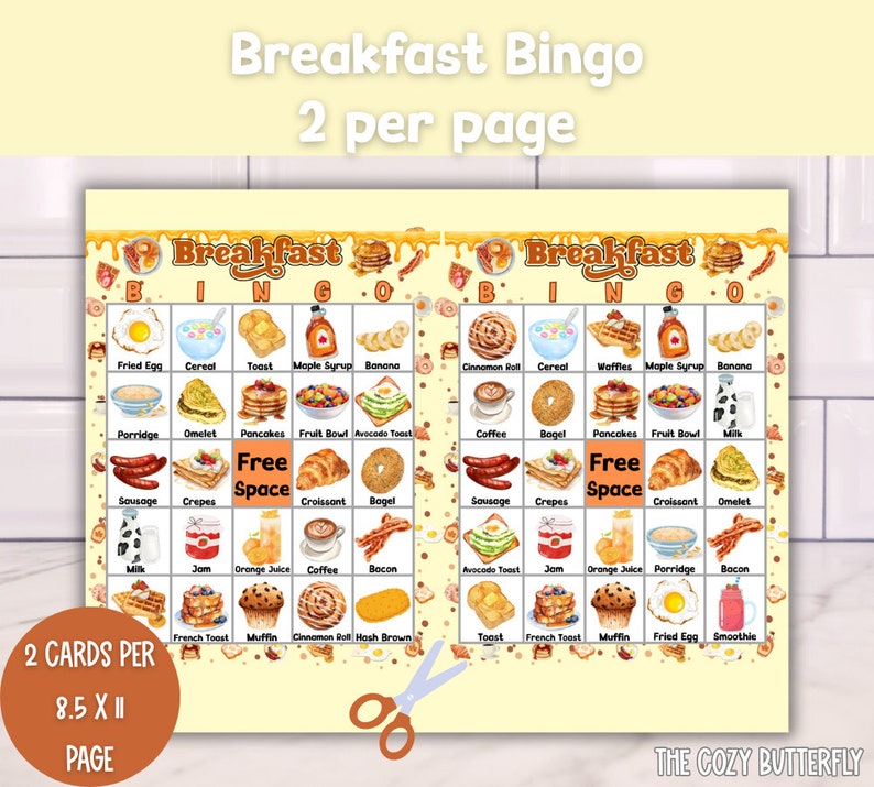 20 Breakfast Bingo Cards Printable Game, Sunday Brunch Bingo, Board ...