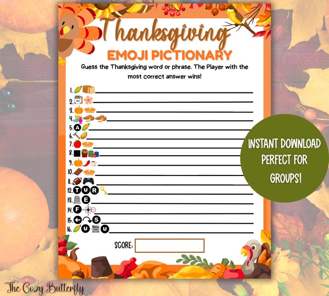 Thanksgiving Emoji Pictionary | Thanksgiving Printable Game ...