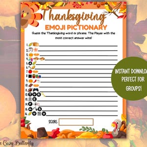 Thanksgiving Emoji Pictionary | Thanksgiving Printable Game ...