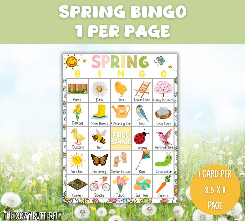 20 Spring Bingo Cards Printable Game, Spring Bingo Kids Classroom ...