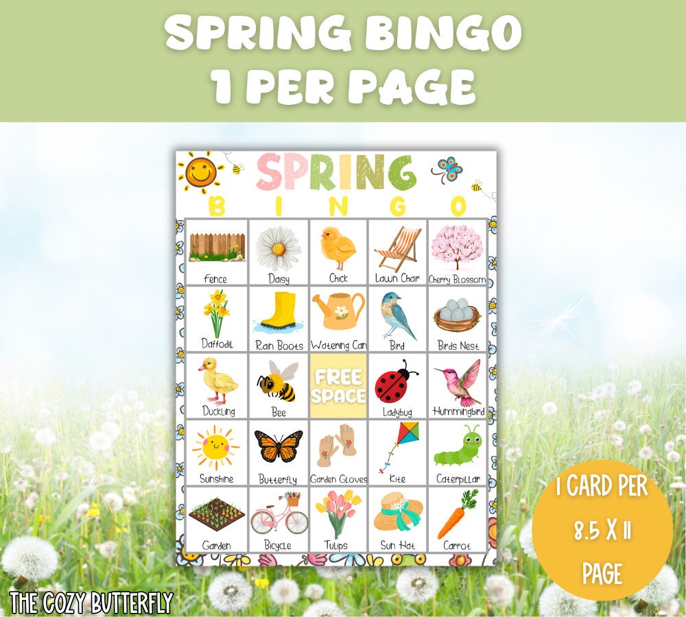 20 Spring Bingo Cards Printable Game, Spring Bingo Kids Classroom ...