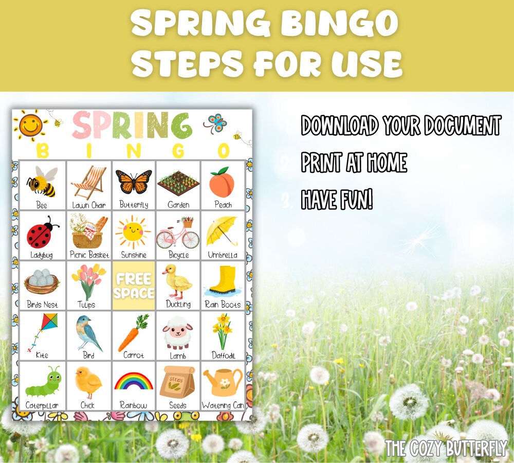 20 Spring Bingo Cards Printable Game, Spring Bingo Kids Classroom ...