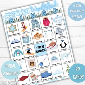 Printable Winter Bingo, 20 Winter Bingo Cards, Winter Activity for Kids ...