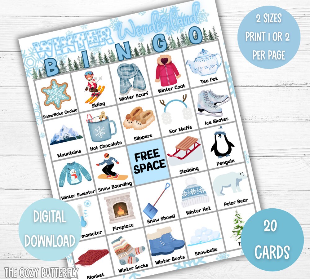 Printable Winter Bingo, 20 Winter Bingo Cards, Winter Activity for Kids ...