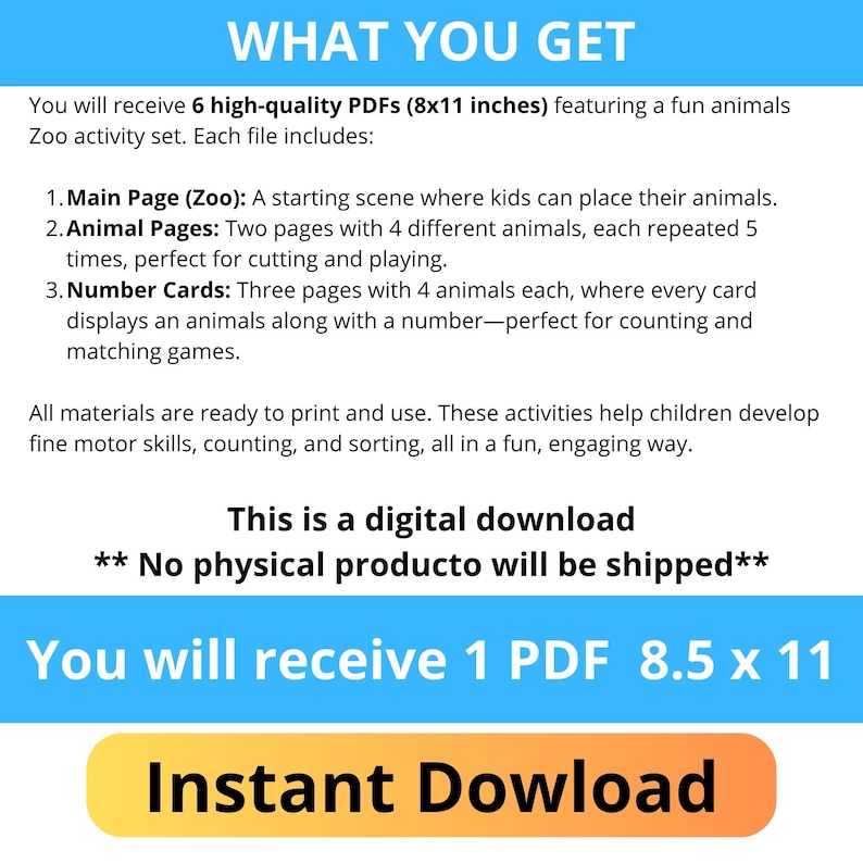 Zoo Animals Math Activity, Counting Number Matching Printable (digital ...