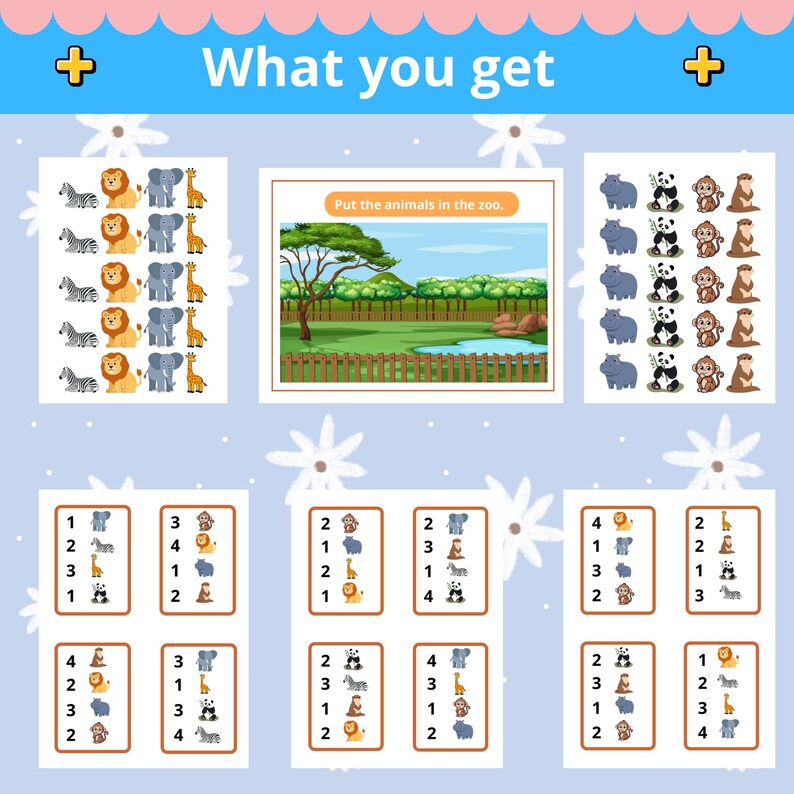 Zoo Animals Math Activity, Counting Number Matching Printable (digital ...