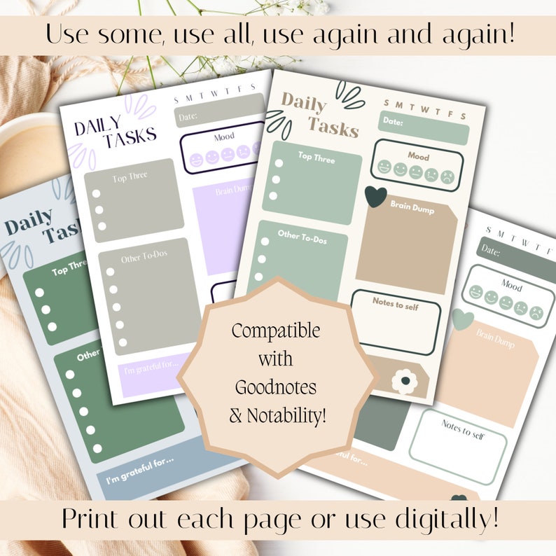 Printable Daily Planner W/ Mood Tracker, Gratitude Journal, and Brain ...